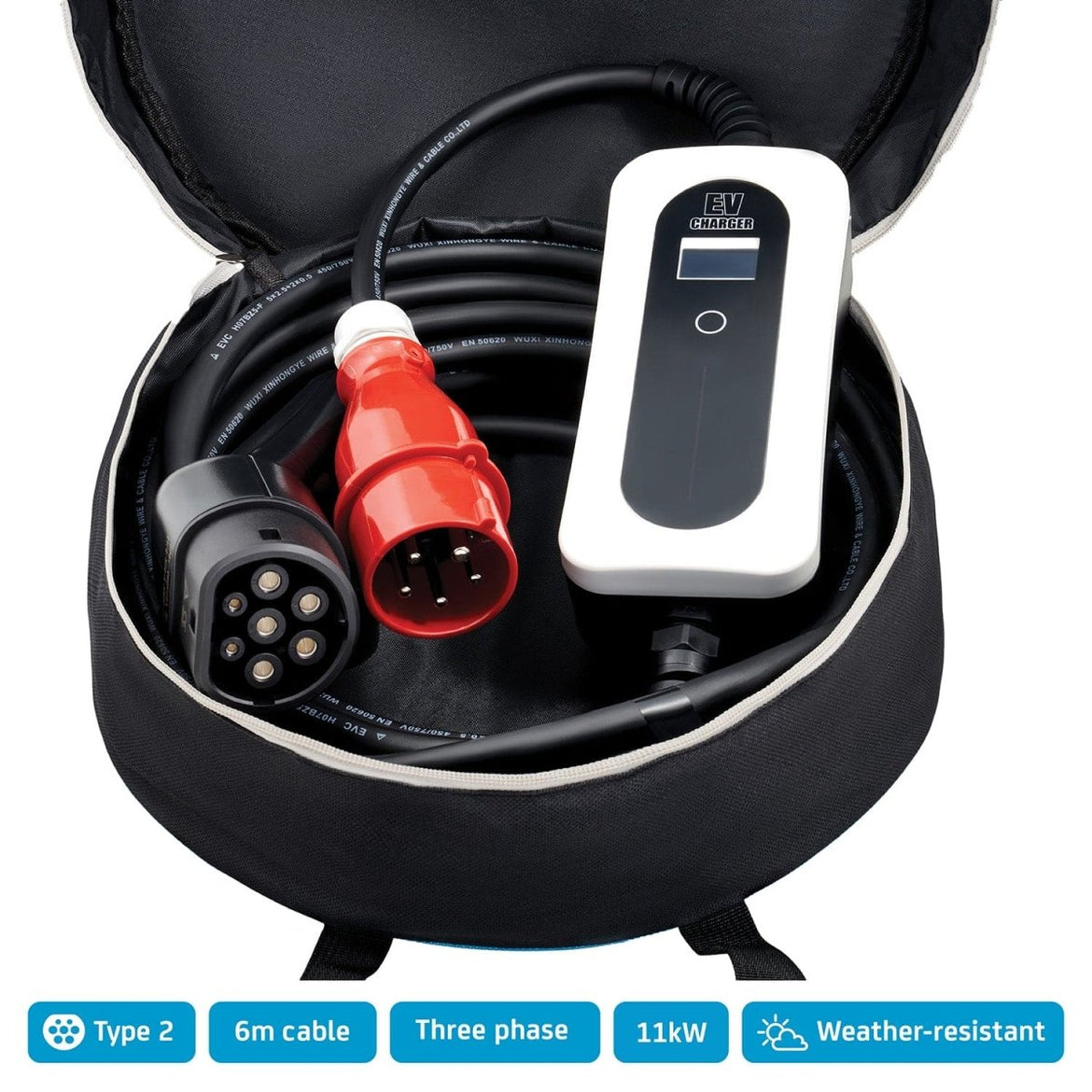 EV Charging Cable, - P1 Autocare© - 16A, 6m Long, Type 2 to UK 3-pin ...